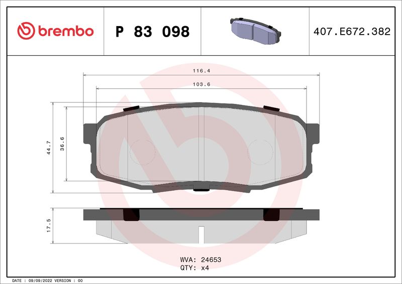 Komplet pločica, disk-kočnica BREMBO P 83 098