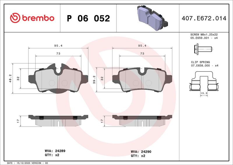 Komplet pločica, disk-kočnica BREMBO P 06 052X
