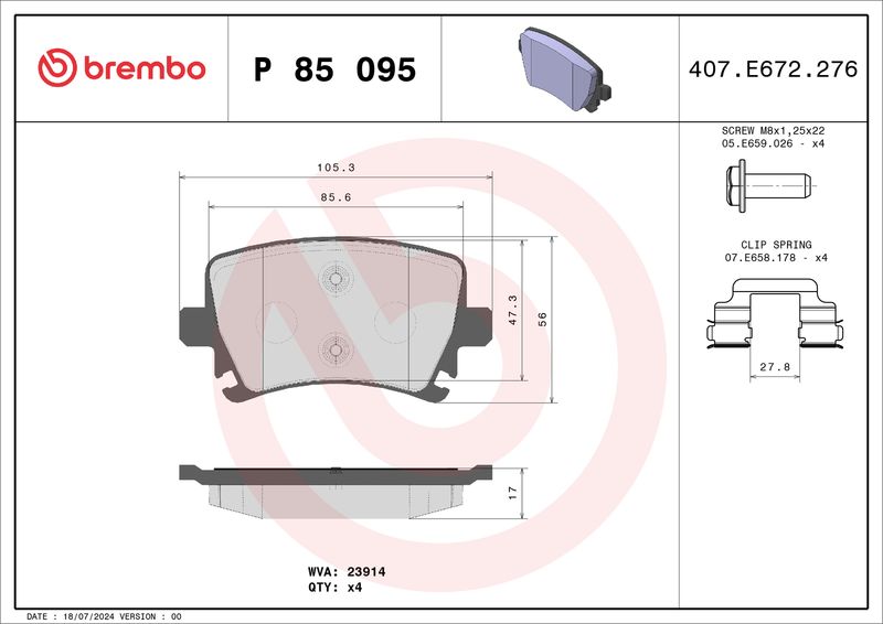 Komplet pločica, disk-kočnica BREMBO P 85 095X