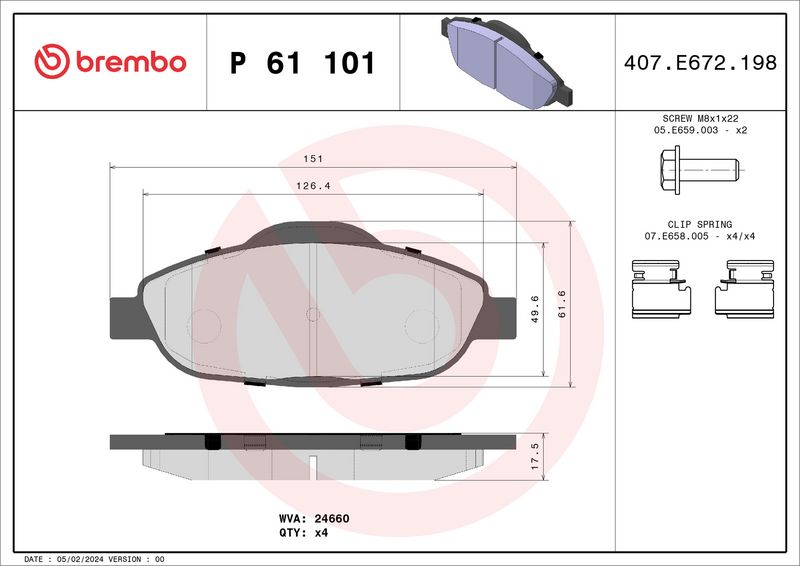 Komplet pločica, disk-kočnica BREMBO P 61 101X