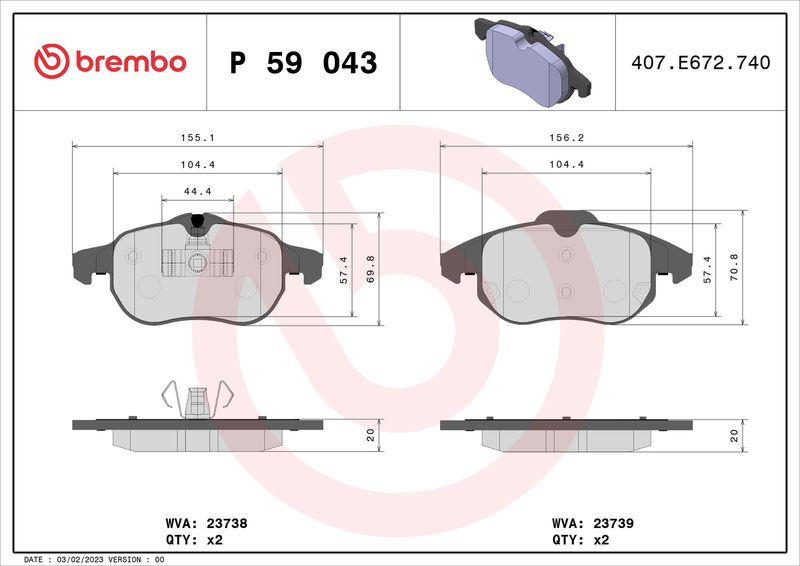 Komplet pločica, disk-kočnica BREMBO P 59 043X