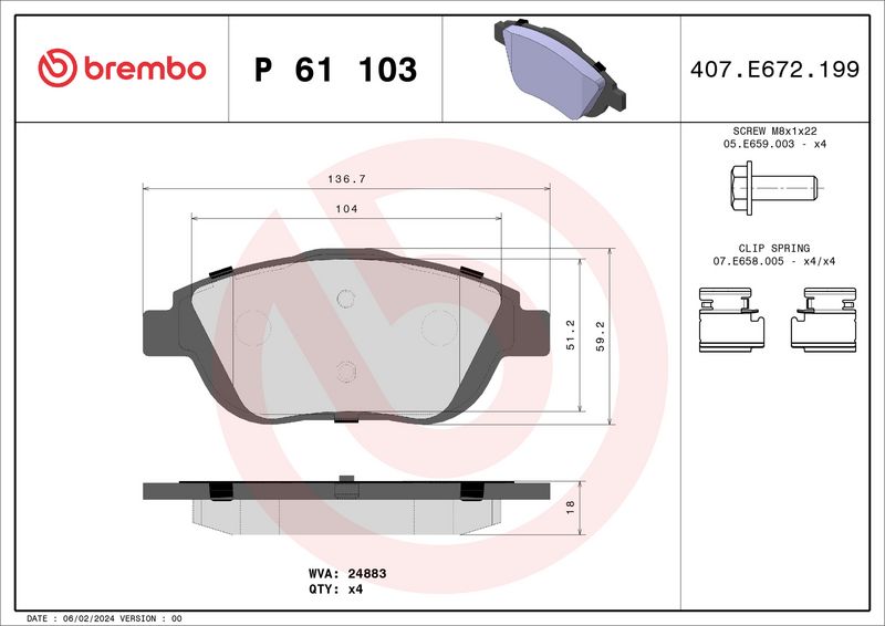 Komplet pločica, disk-kočnica BREMBO P 61 103X