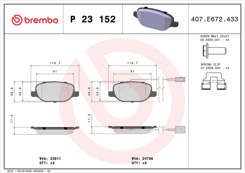 Komplet pločica, disk-kočnica BREMBO P 23 152X