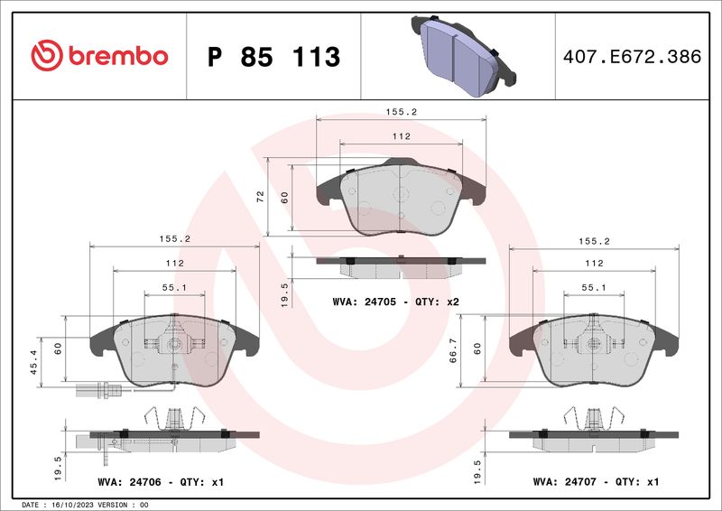 Komplet pločica, disk-kočnica BREMBO P 85 113X