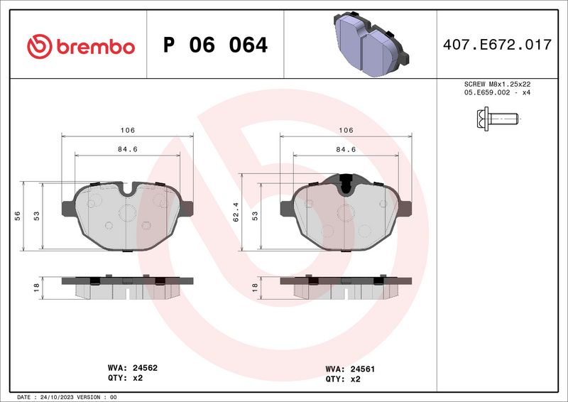 Komplet pločica, disk-kočnica BREMBO P 06 064X