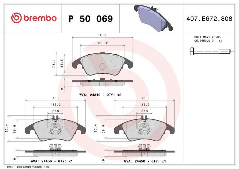 Komplet pločica, disk-kočnica BREMBO P 50 069X
