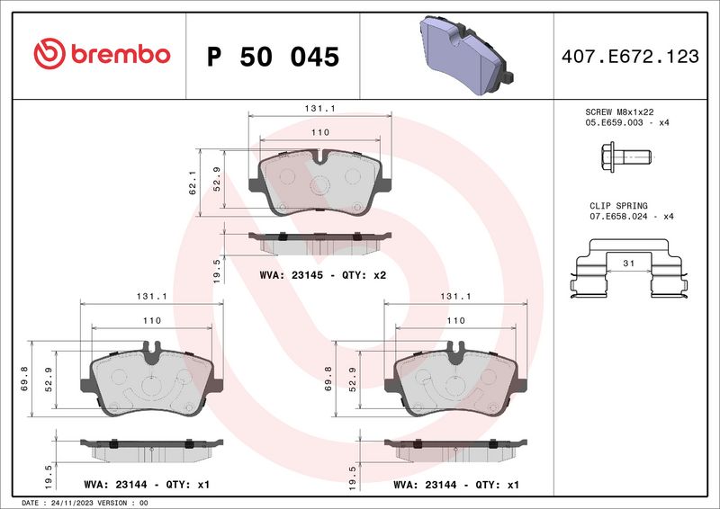 Komplet pločica, disk-kočnica BREMBO P 50 045X