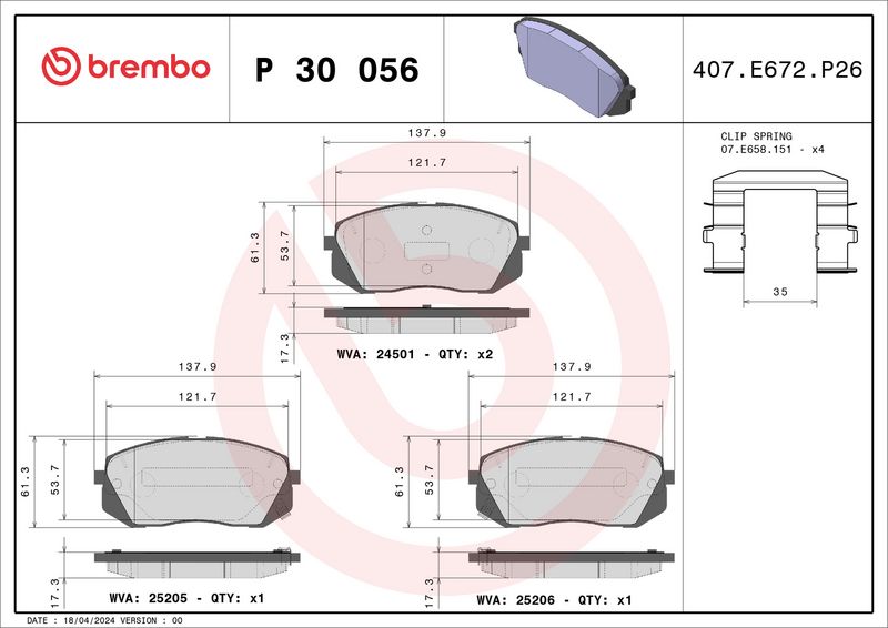 Komplet pločica, disk-kočnica BREMBO P 30 056X