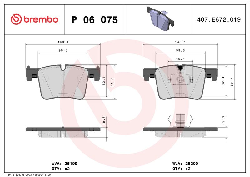 Komplet pločica, disk-kočnica BREMBO P 06 075X