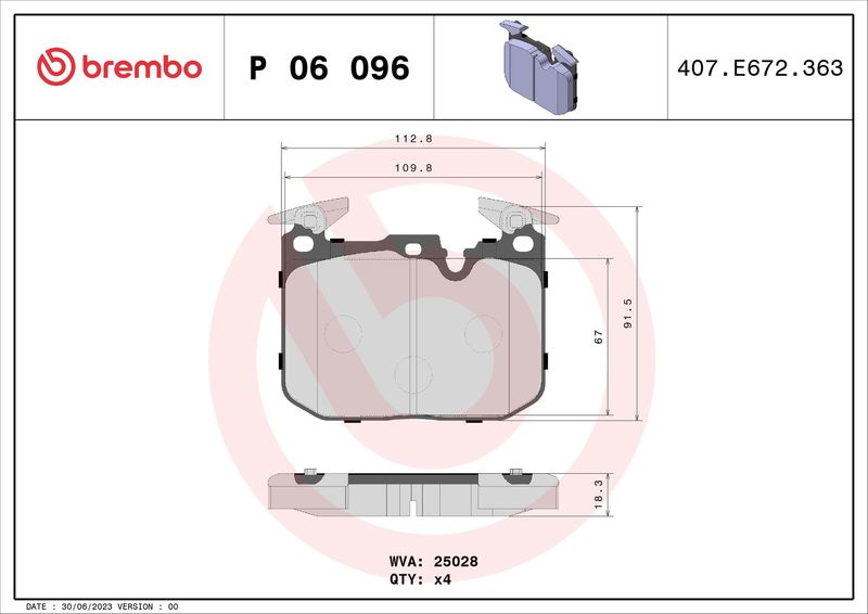 Komplet pločica, disk-kočnica BREMBO P 06 096X