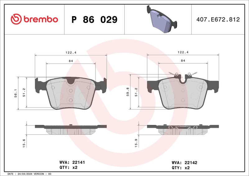 Komplet pločica, disk-kočnica BREMBO P 86 029