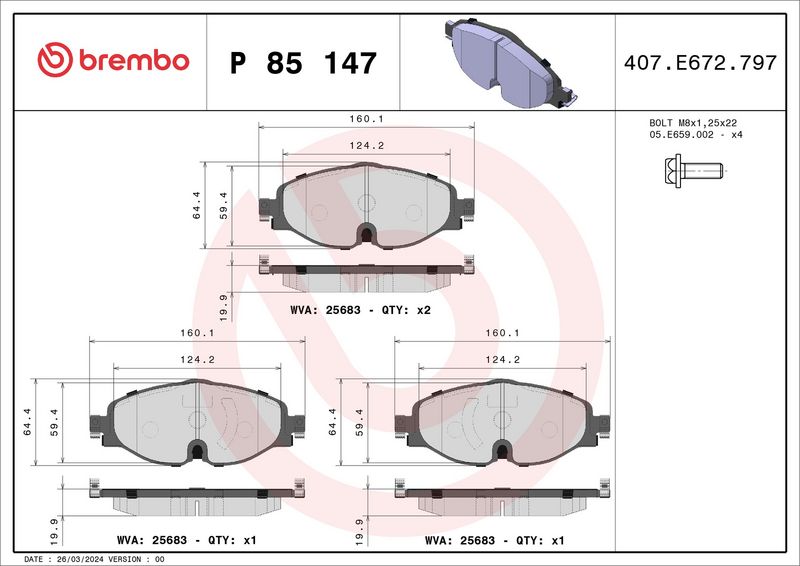 Komplet pločica, disk-kočnica BREMBO P 85 147