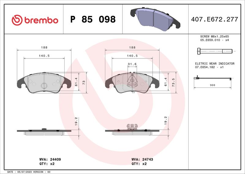 Komplet pločica, disk-kočnica BREMBO P 85 098