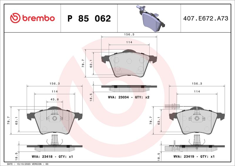 Komplet pločica, disk-kočnica BREMBO P 85 062