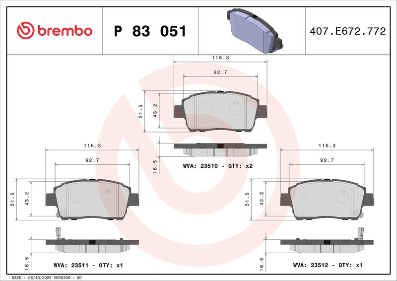 Komplet pločica, disk-kočnica BREMBO P 83 051
