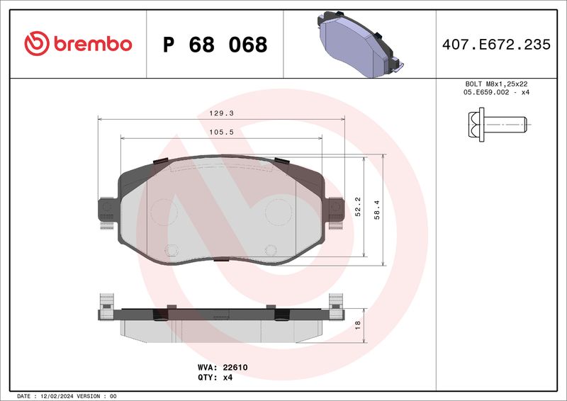 Komplet pločica, disk-kočnica BREMBO P 68 068