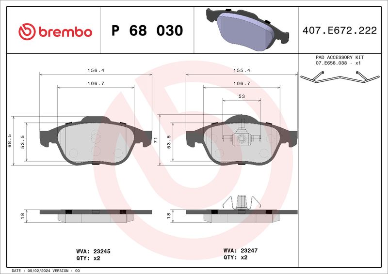 Komplet pločica, disk-kočnica BREMBO P 68 030