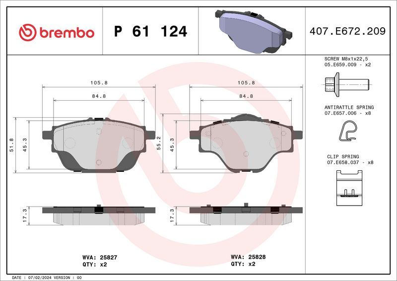 Komplet pločica, disk-kočnica BREMBO P 61 124