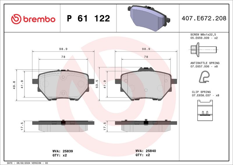 Komplet pločica, disk-kočnica BREMBO P 61 122