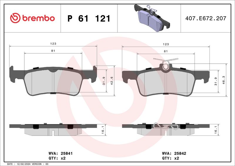 Komplet pločica, disk-kočnica BREMBO P 61 121