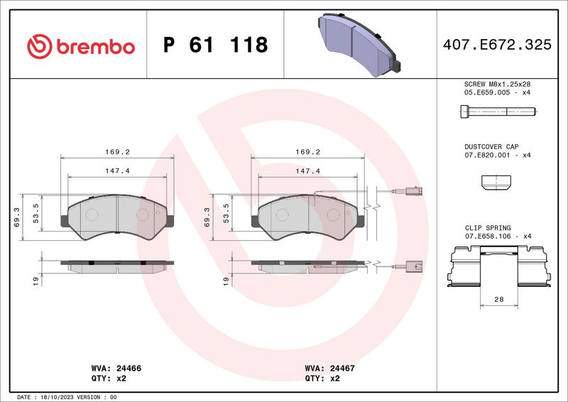 Komplet pločica, disk-kočnica BREMBO P 61 118
