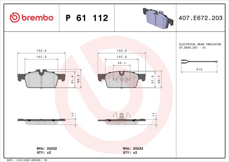 Komplet pločica, disk-kočnica BREMBO P 61 112