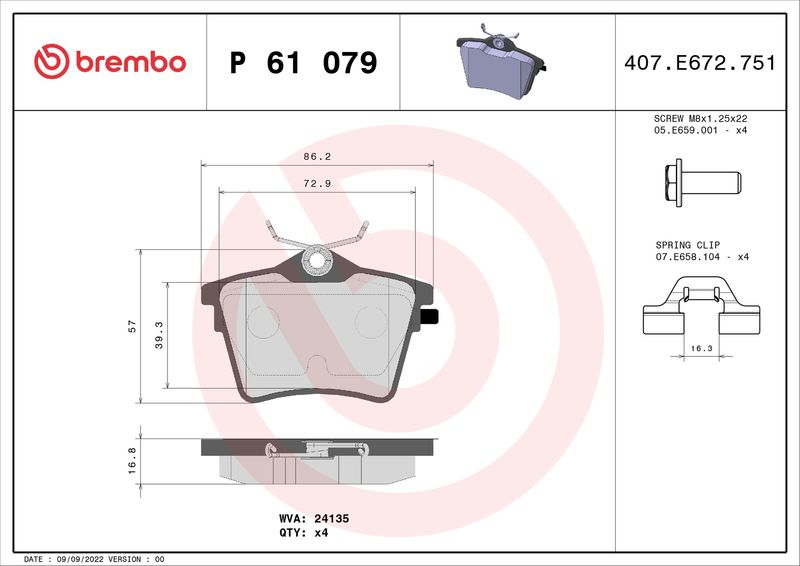 Komplet pločica, disk-kočnica BREMBO P 61 079