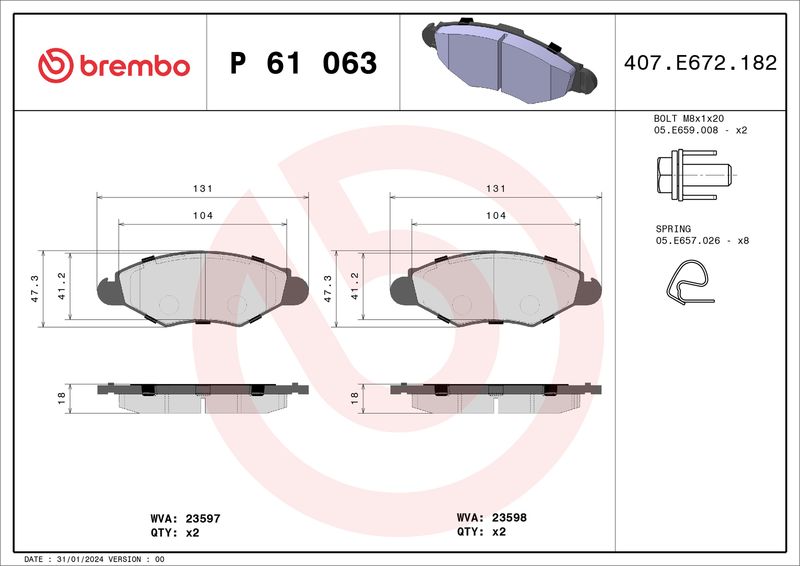 Komplet pločica, disk-kočnica BREMBO P 61 063
