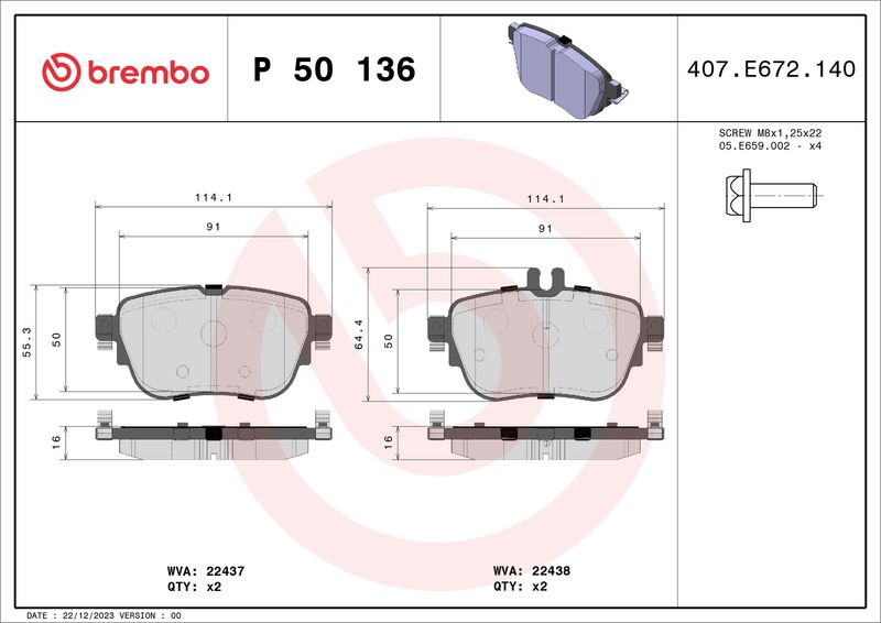 Komplet pločica, disk-kočnica BREMBO P 50 136
