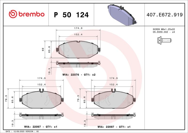 Komplet pločica, disk-kočnica BREMBO P 50 124