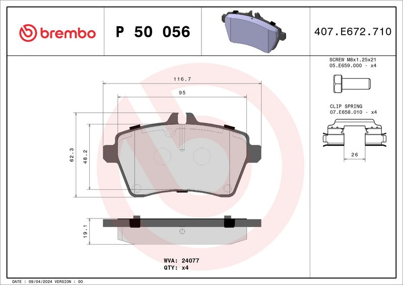 Komplet pločica, disk-kočnica BREMBO P 50 056