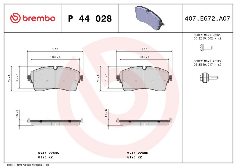 Komplet pločica, disk-kočnica BREMBO P 44 028
