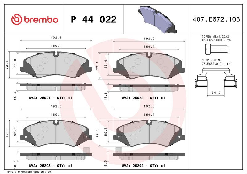 Komplet pločica, disk-kočnica BREMBO P 44 022