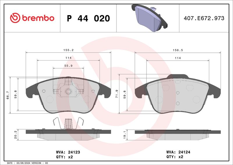 Komplet pločica, disk-kočnica BREMBO P 44 020