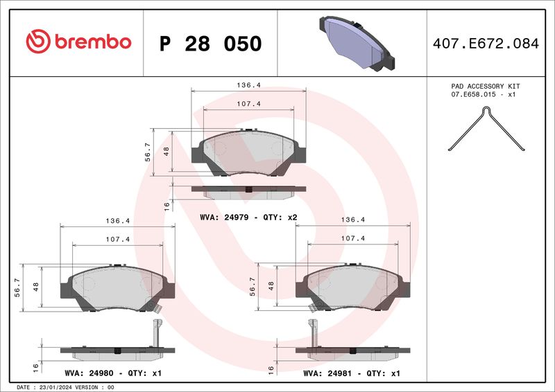 Komplet pločica, disk-kočnica BREMBO P 28 050
