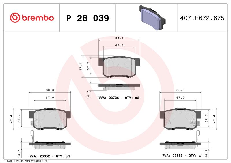 Komplet pločica, disk-kočnica BREMBO P 28 039