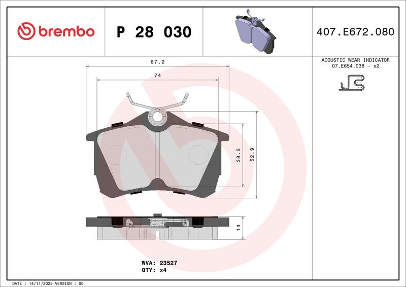 Komplet pločica, disk-kočnica BREMBO P 28 030