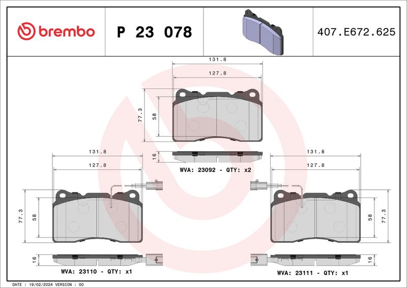 Komplet pločica, disk-kočnica BREMBO P 23 078