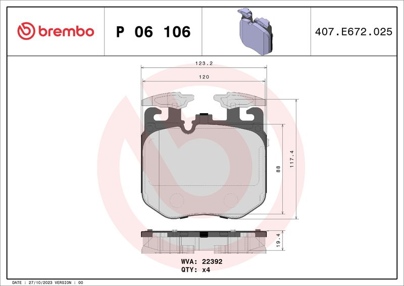 Komplet pločica, disk-kočnica BREMBO P 06 106