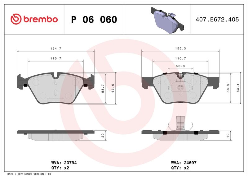 Komplet pločica, disk-kočnica BREMBO P 06 060