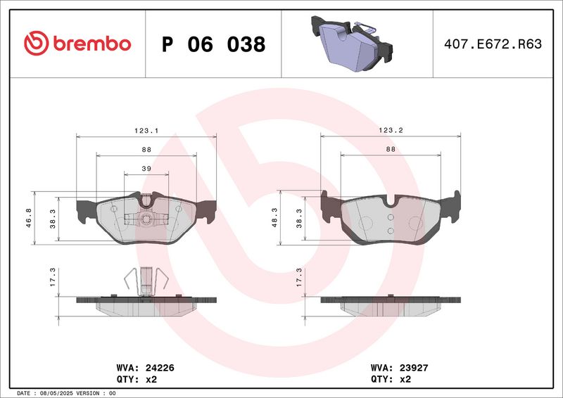 Komplet pločica, disk-kočnica BREMBO P 06 038