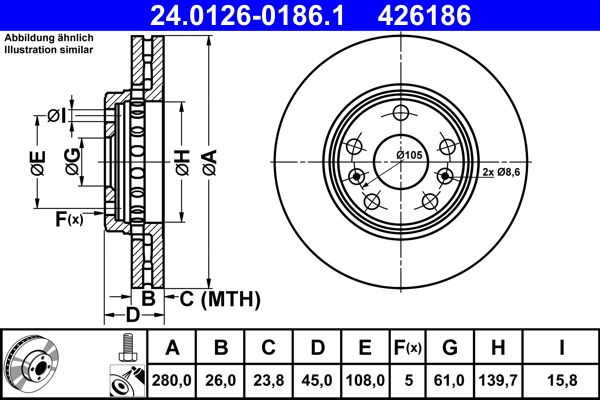 Kočioni disk ATE 24.0126-0186.1