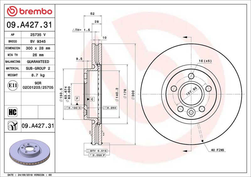 Kočioni disk BREMBO 09.A427.31