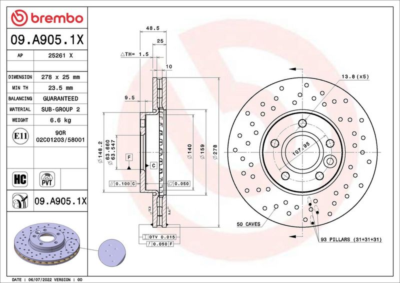 Kočioni disk BREMBO 09.A905.1X