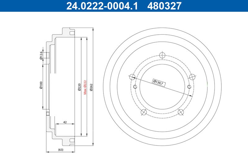 Doboš kočnice ATE 24.0222-0004.1