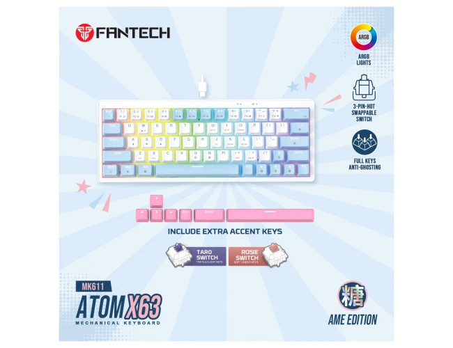 Fantech MK611 Atom x63 (taro switch) gejmerska tastatura AME bela