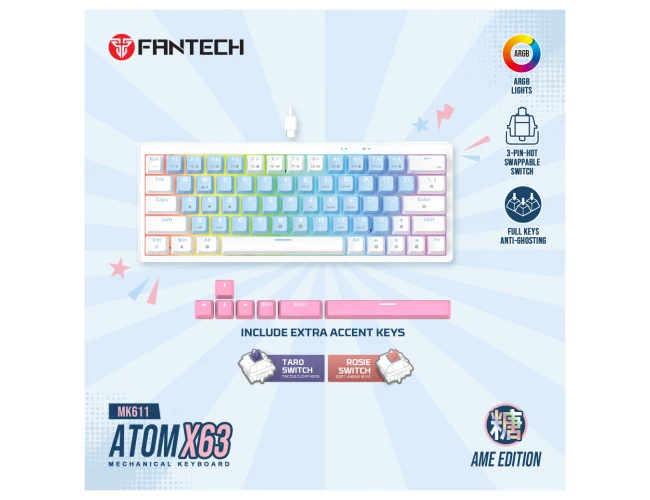 Fantech MK611 Atom x63 (rosie switch) gejmerska tastatura AME plava