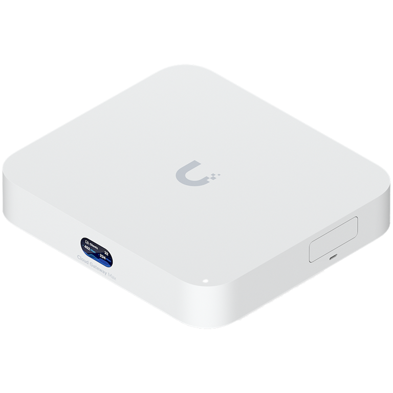 Ubiquiti UCG-MAX-EU Compact 2.5G Cloud Gateway, 30+ UniFi device, 300+ client support, 1.5 Gbps IPS routing, selectable NVR storage, 1.5 Gbps routin IDS/IPS, 512 GB