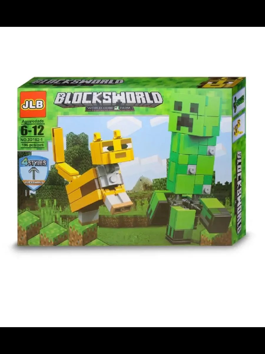    Blocksworld Minecraft kocke – Creeper i mačka set – 196 delova za decu 6–12 godina