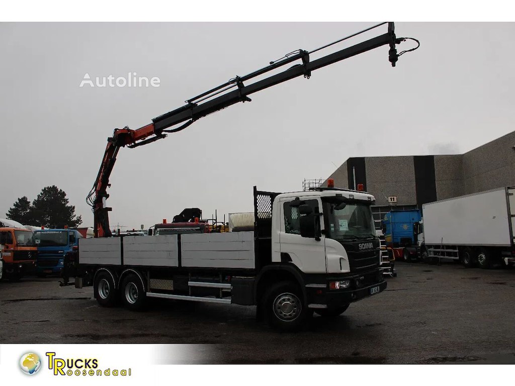 Scania P410 + atlas 190 4x hydrolic + 6x4 remote + EURO 6 + SPRING SUSP kamion s ravnom platformom